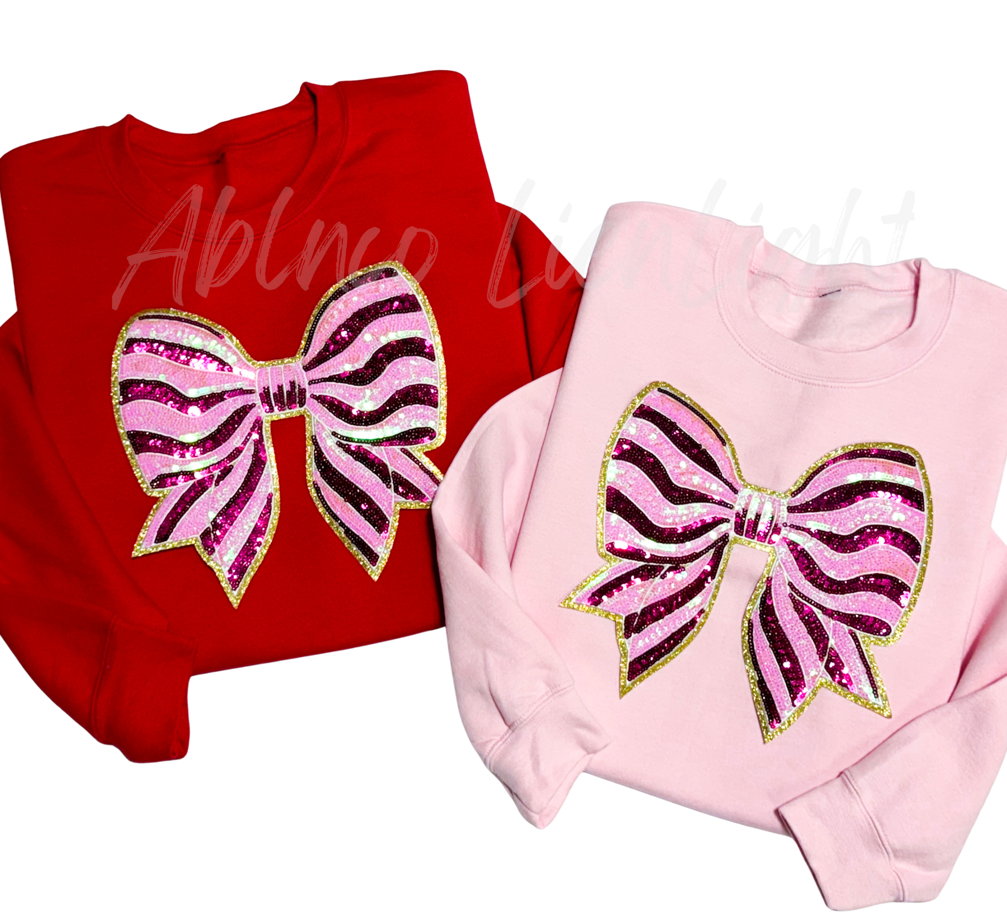 Pink Stripes Bow Valentines Day Sequins Patch Sweatshirt – ABLNco