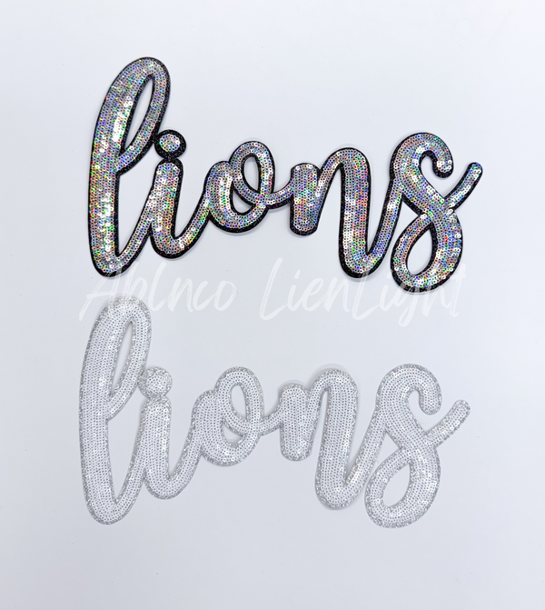 Lions Cursive Letter Mascot Gameday Sequins Patch – ABLNco