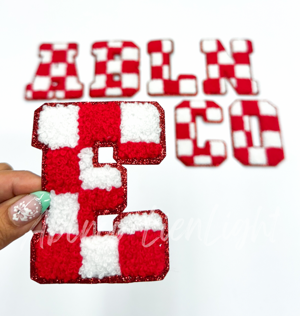 Red Checkered Letters Chenille Embroidery Patch – ABLNco