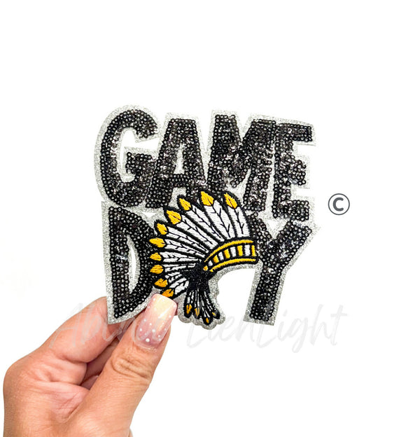 Black Chiefs Warrior Mascot Game Day Sequin Patch - Small – ABLNco